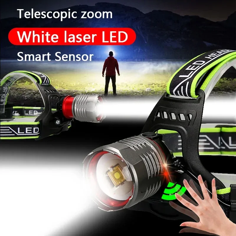 White-Laser-Headlamp-Zoomable-Powerful-LED-Headlamp-with-Sensor-USB ...