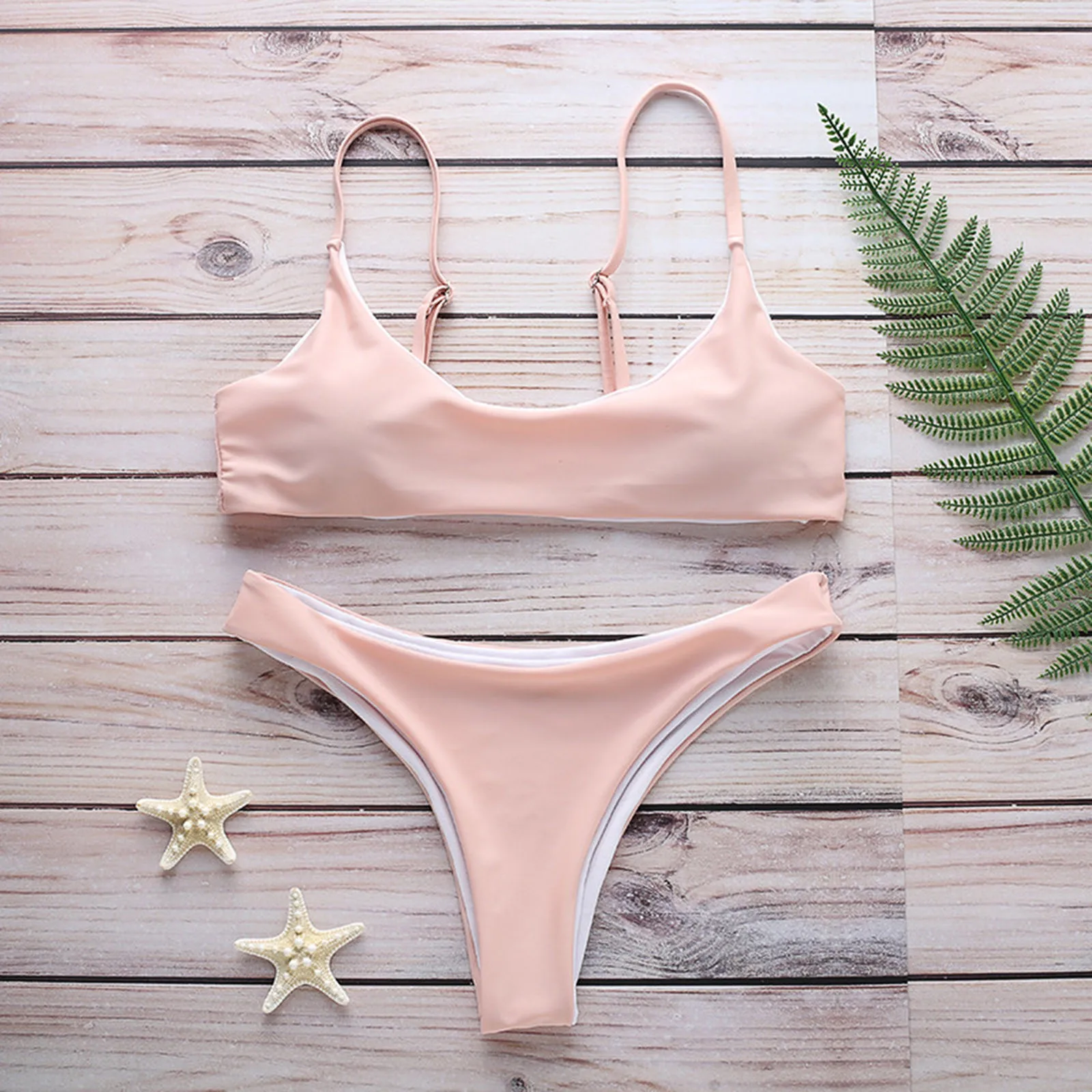 Conjunto-de-Bikini-unicolor-para-mujer-traje-de-ba-o-de-2-piezas-con ...