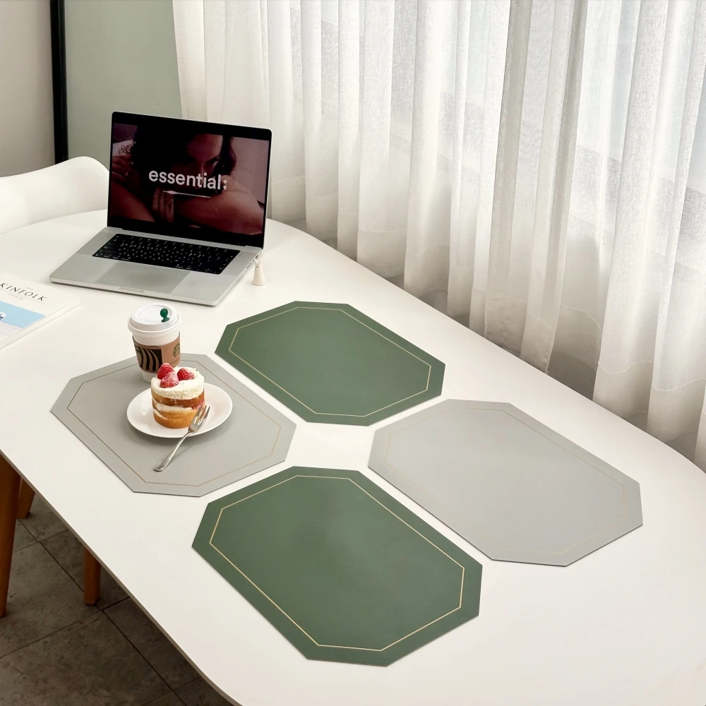 Octagonal-Two-Sided-Leather-Dining-Table-Mat-4-psc-Western-Style-Mat ...
