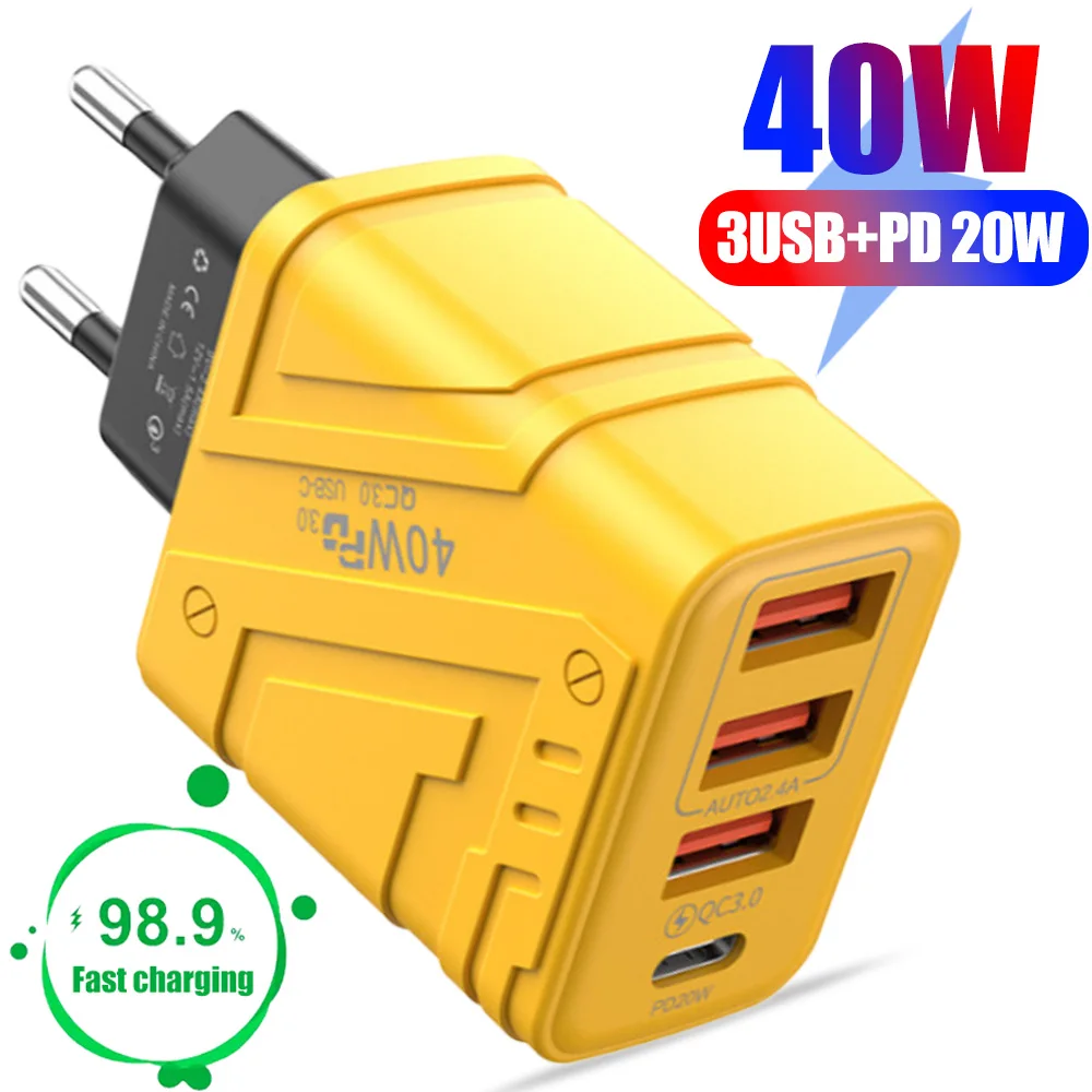 40W-4-Ports-Mobile-Phone-Chargers-USB-A-PD-Quick-Charging-Cellphone ...