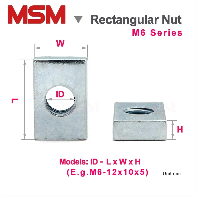 10pcs-Rectangular-Nuts-M6-Hole-6mm-Zinc-Plated-Carbon-Steel-Thin-Square ...