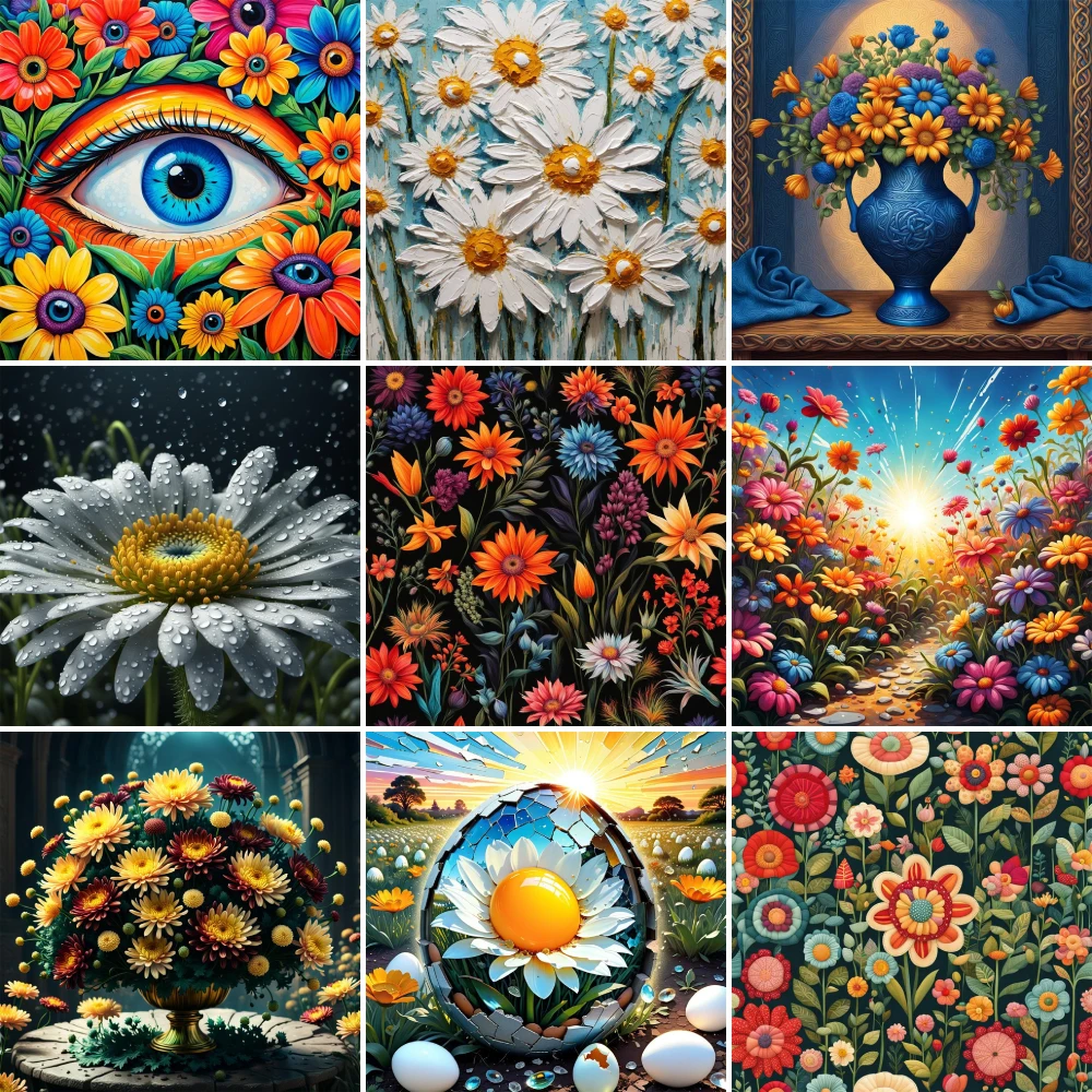 Flowers-Chrysanthemum-Printed-Fabric-11CT-Cross-Stitch-Embroidery-Full ...