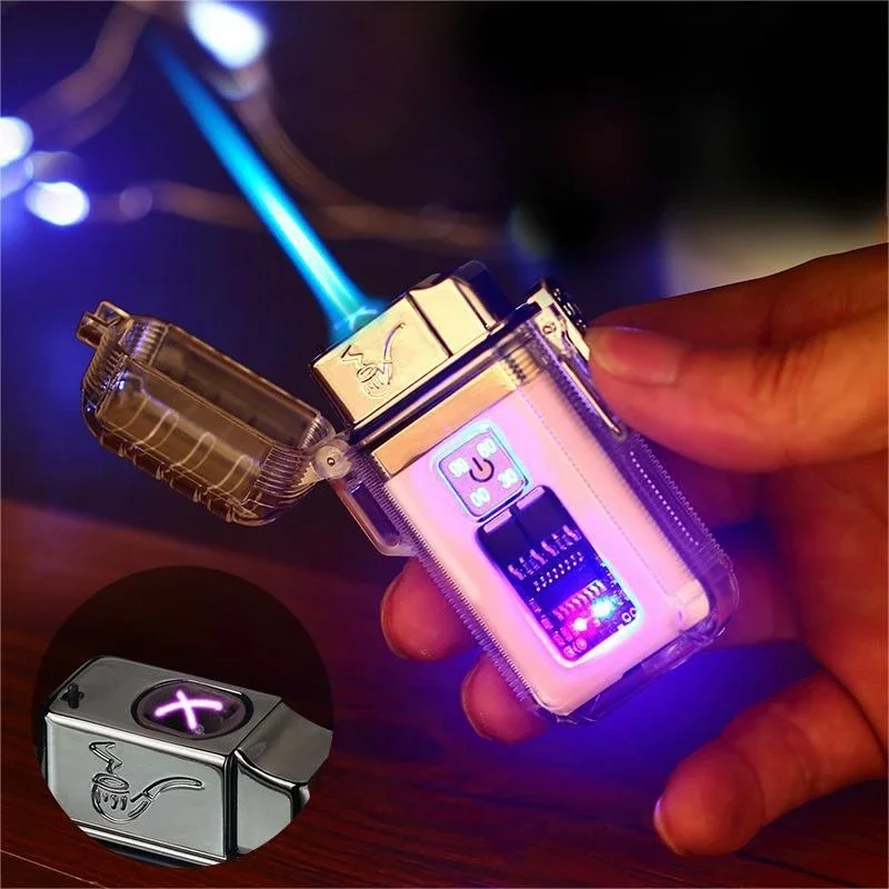 2023-Outdoor-Waterproof-Pulse-Dual-Arc-Lighter-Blue-Flame-Torch-Jet-Gas ...