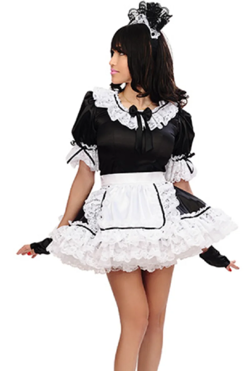 Hot Selling Sexy Satin Black Independent Apron Lace Ruffle Fluffy ...