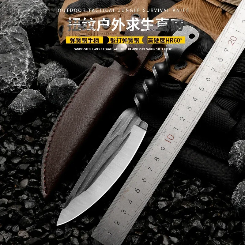Premium-Forged-Spring-Steel-Knife-Best-Survival-Hunting-Rescue-Blade ...