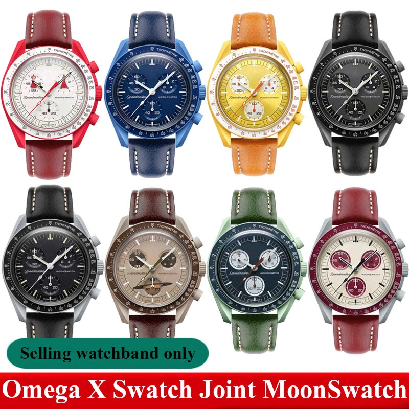 Correa de cuero genuino Vintage para Omega X Swatch Joint MoonSwatch Co, pulsera de reloj Retro ...