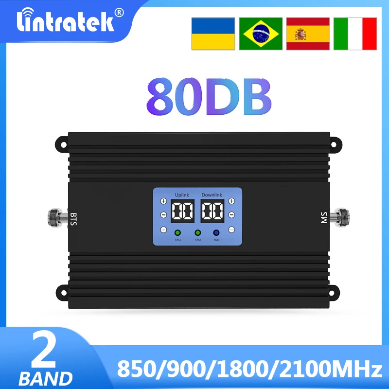 Lintratek 셀룰러 증폭기, 850 900 1800, 2100 MHz LTE GSM, 2G, 3G, 4G, 2 대역 신호 ...
