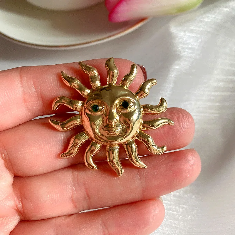 women men medieval sun face brooch simple personalized accessories pins ...