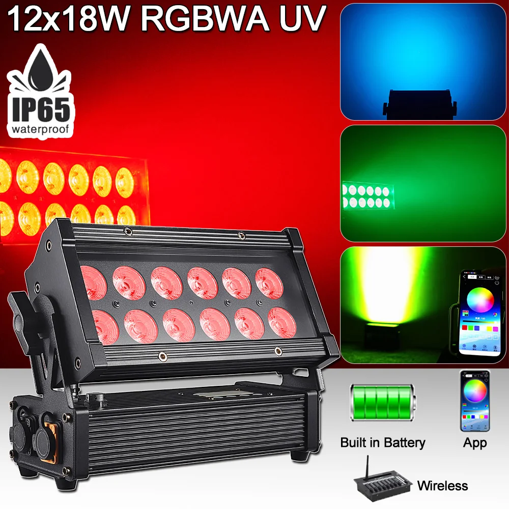 Waterproof IP65 12x18W RGBWA UV Washing Effect Battery App Wireless DMX ...