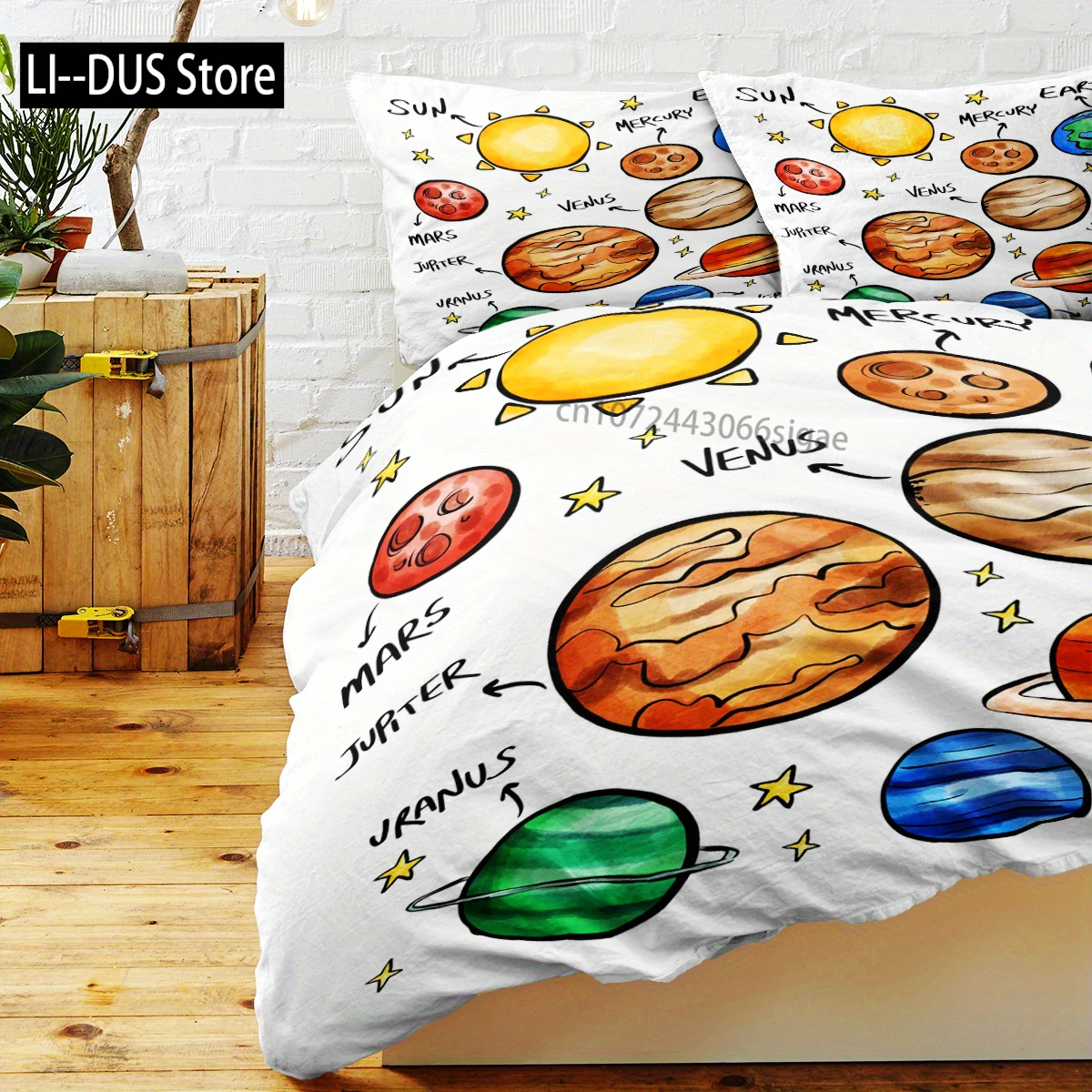 3-Piece Solar System Planets Print Duvet Cover Set - All-Season ...