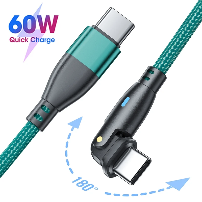 USB C To USB Type C Cable PD60w Fast Charging Cord USBC 180° Rotatable Elblow Cable for Samsung ...