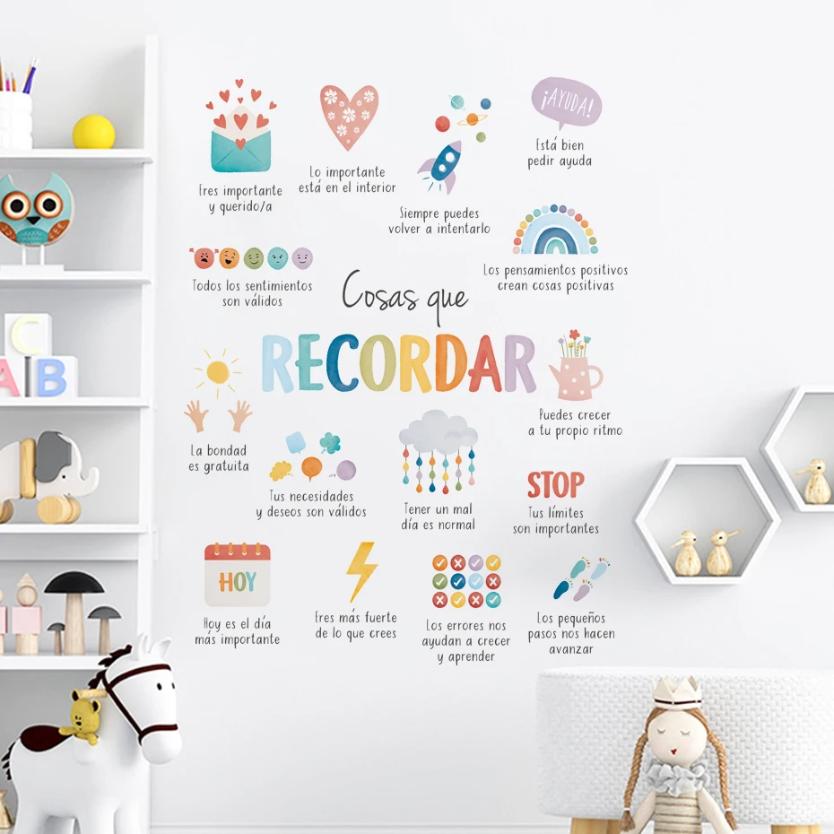 Cosas-en-espa-ol-para-recordar-ni-os-pegatina-de-pared-arte-decoraci-n ...
