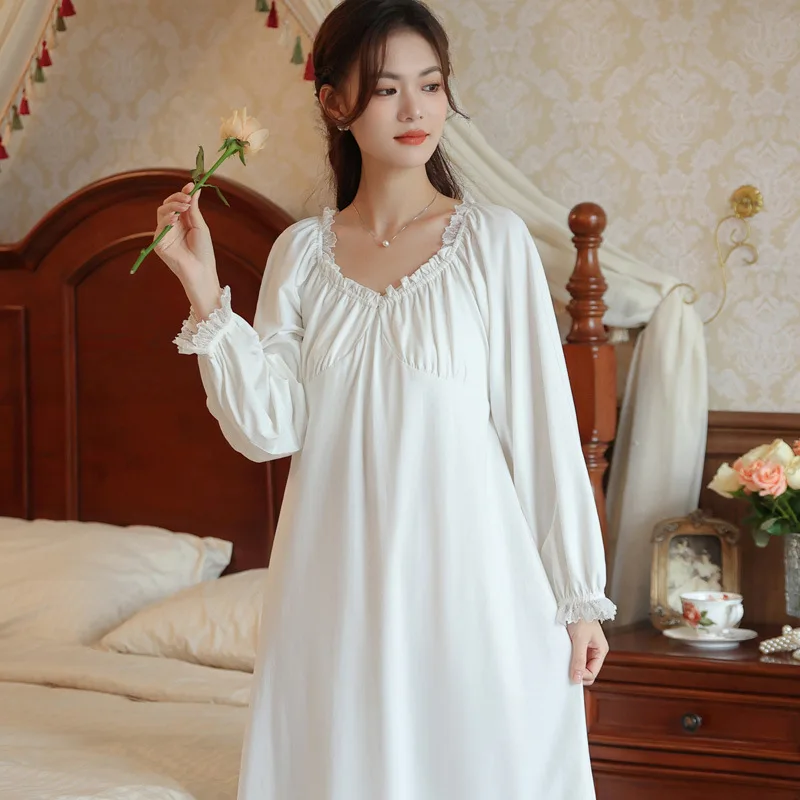 Cotton Nightgown Women's Dress V Neck Princess Sleepshirts Vintage ...