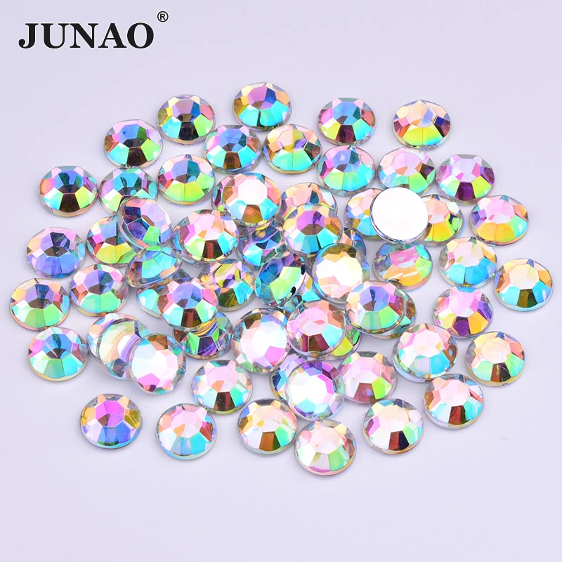 JUNAO-3-6-8-10-mm-Crystal-AB-Round-Shape-Acrylic-Rhinestones-Flatback ...