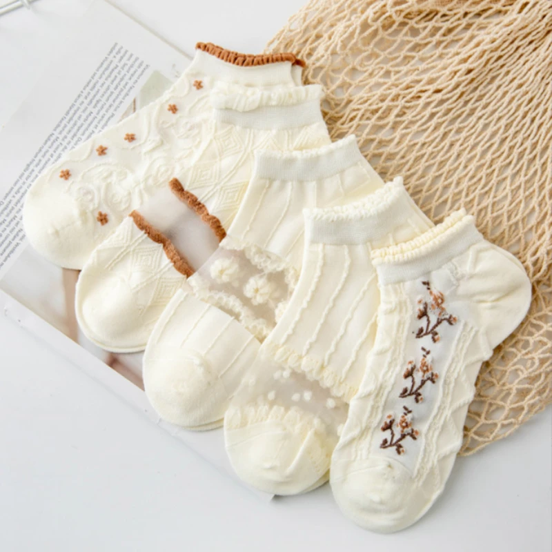 5pair-Lot-Cute-Flowers-Ankle-Lace-Socks-Women-No-Show-Low-Cut-Summer ...