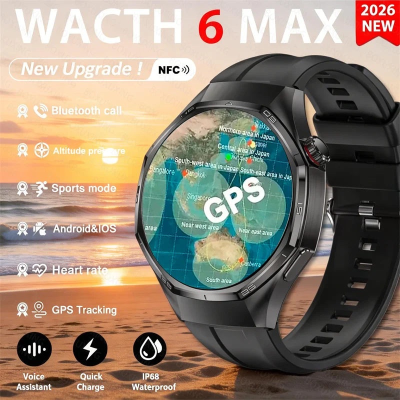 Upgrade Version Watch 6 Max Smartwatch GPS Track Heart Rate Blood ...