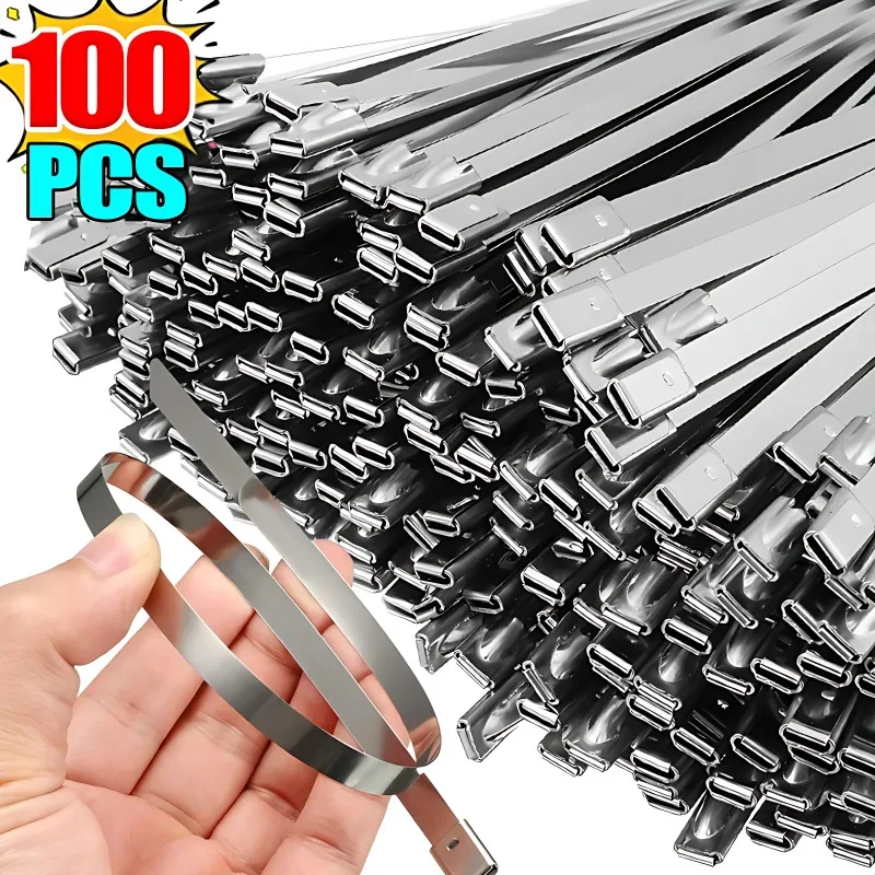 20-100Pcs-Stainless-Steel-Metal-Ties-Reusable-Self-locking-Fastening ...