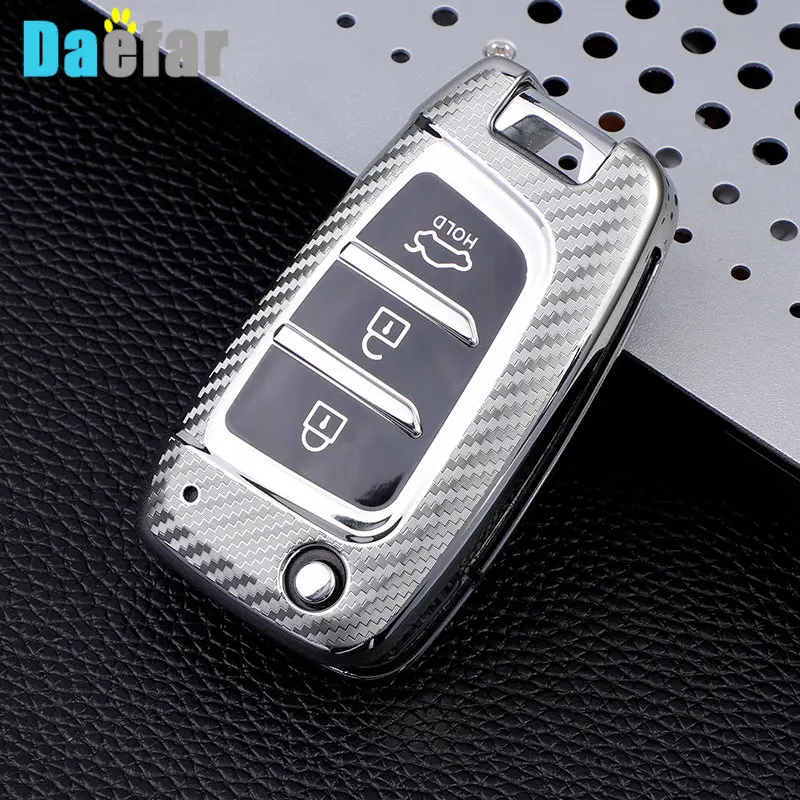 Carbon Fiber TPU Car Flip Key Case Cover for Hyundai I30 I35 I40 KONA ...