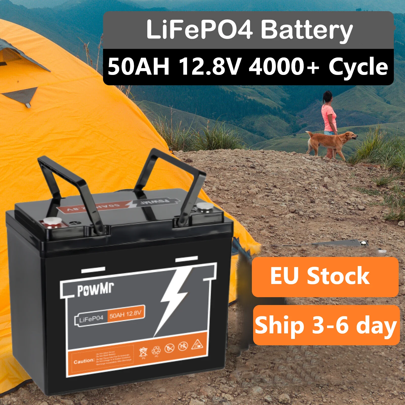 PowMr 12V 50AH LiFePo4 Battery Pack 640WH BMS 4000+ Cycle 4S Grade A ...