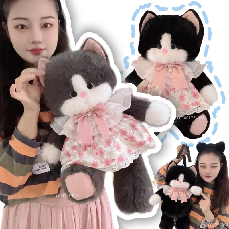 Fluffy-Plush-Black-Cat-Plush-Toy-Stuffed-Big-Face-Kitten-Backpack ...