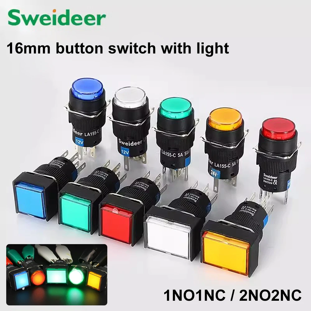 16mm-LED-Illuminuted-Push-Button-Switch-12-24-220V-Momentary-Self ...