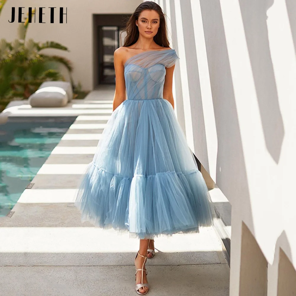 JEHETH-Simple-Tulle-One-Shoulder-Blue-Short-Prom-Dresses-2022-Pleated ...