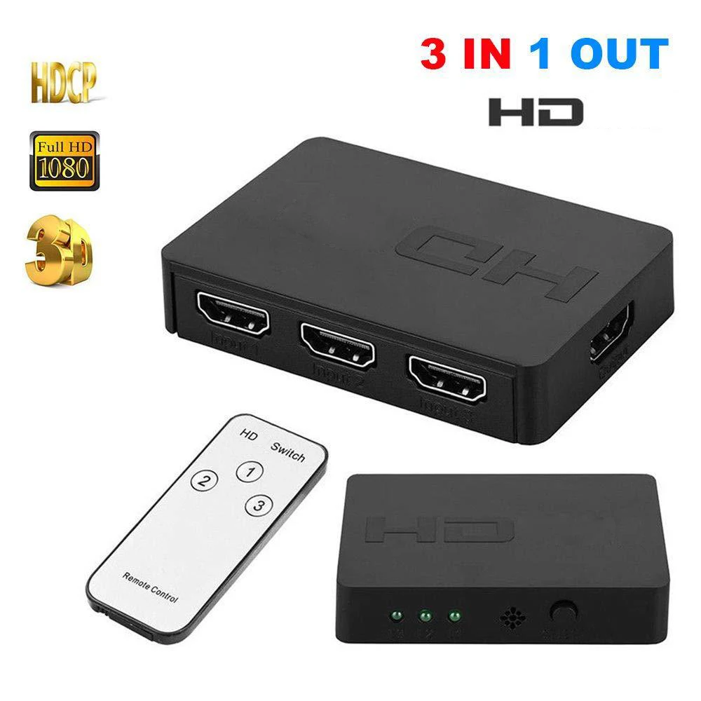 3 Port HDMI-compatible Switch 3x1 1080P HDMI Switcher Selector 3 in 1 ...