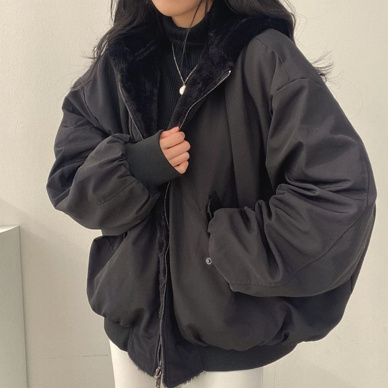 Chaqueta de mujer Y2K sencilla y versátil con relleno de terciopelo de ...