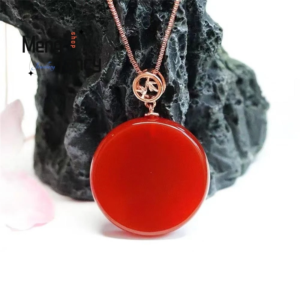 S925 Silver Natural Red Agate Pendant Charms Fashion Fine Jewelry ...