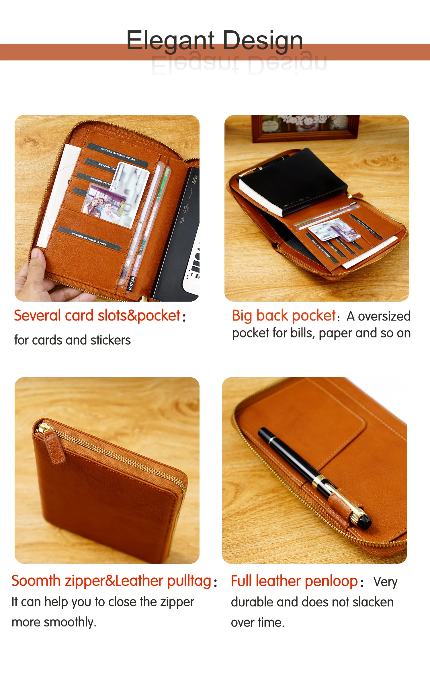 Moterm Zip Planner Cover - B6 (Vegetable Tanned Leather)