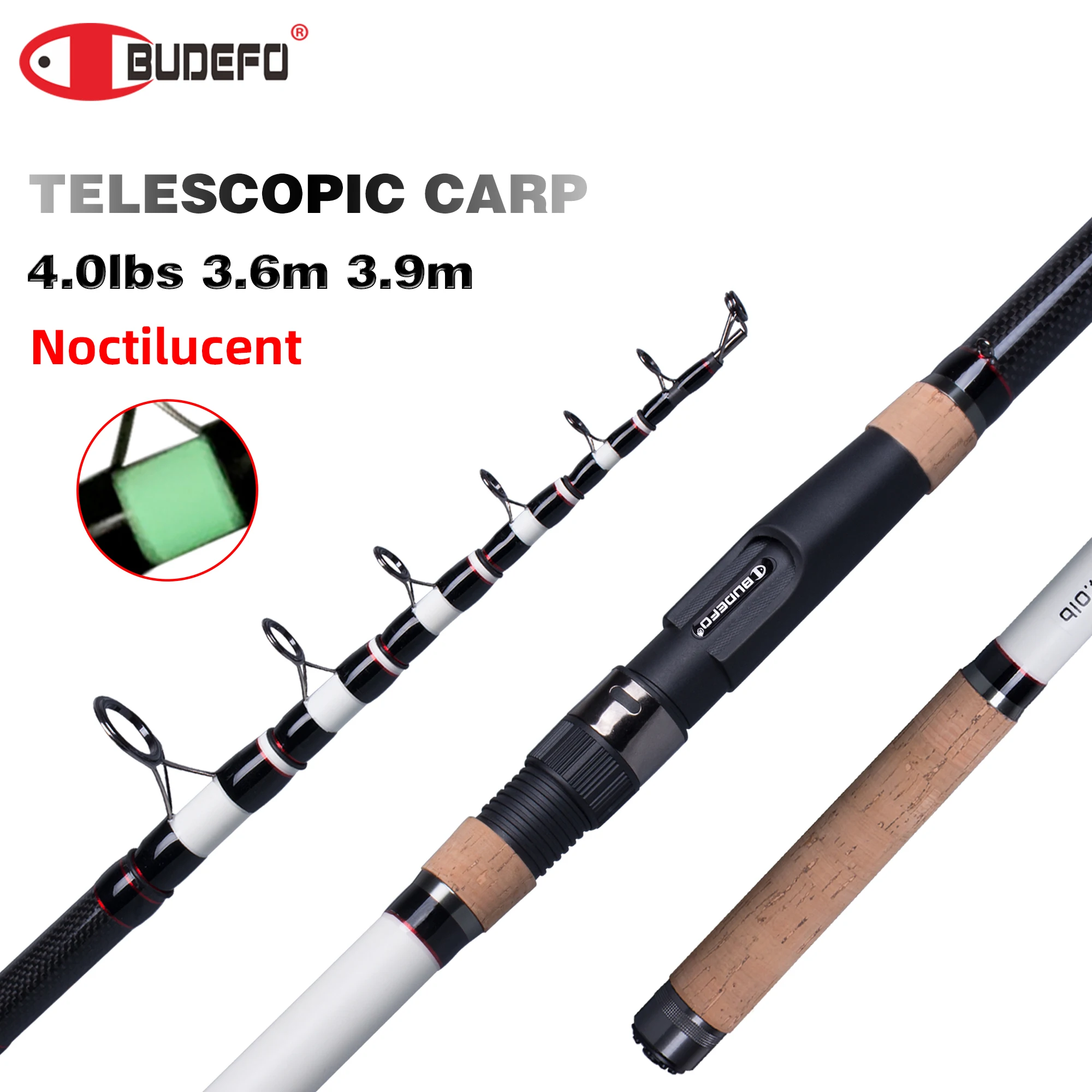 BUDEFO Telescopic Carp Fishing Rod 3/3.3/3.6/3.9m T800 Carbon Fiber Tele Spinning Rods 4.0lb ...