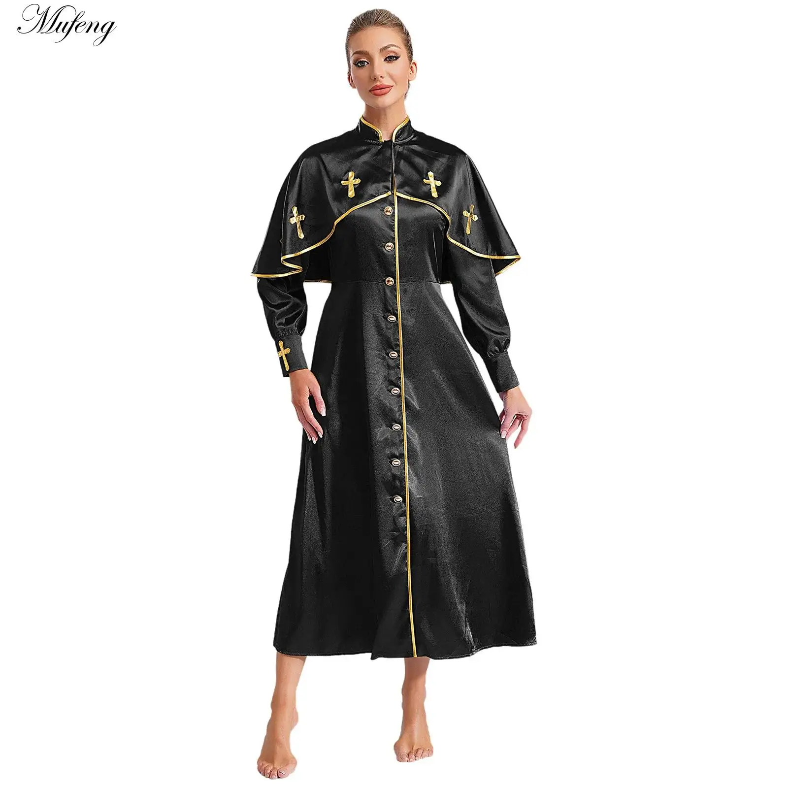 Women Long Sleeve Praise Dance Dress Metallic Church Choir Robe Stand ...