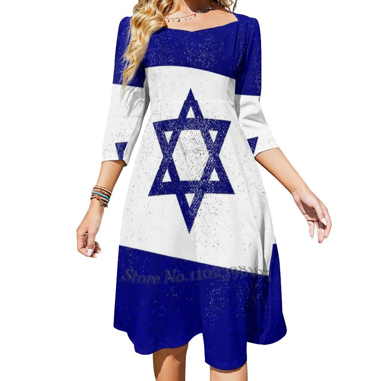 Israeli-Distressed-Halftone-Flag-Sweetheart-Knot-Flared-Dress-Fashion ...