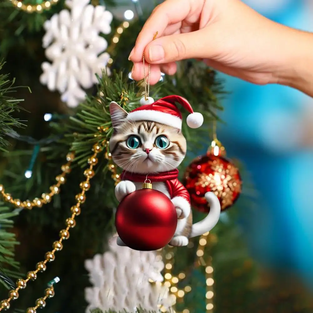 Fun-Cat-Accessory-Cute-Christmas-Cat-Ornaments-Acrylic-Cats-with-Santa ...