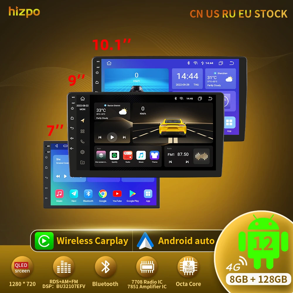 Hizpo Radio con GPS para coche, reproductor Multimedia con Android, Universal, 2 Din, 7 ", 9 ...
