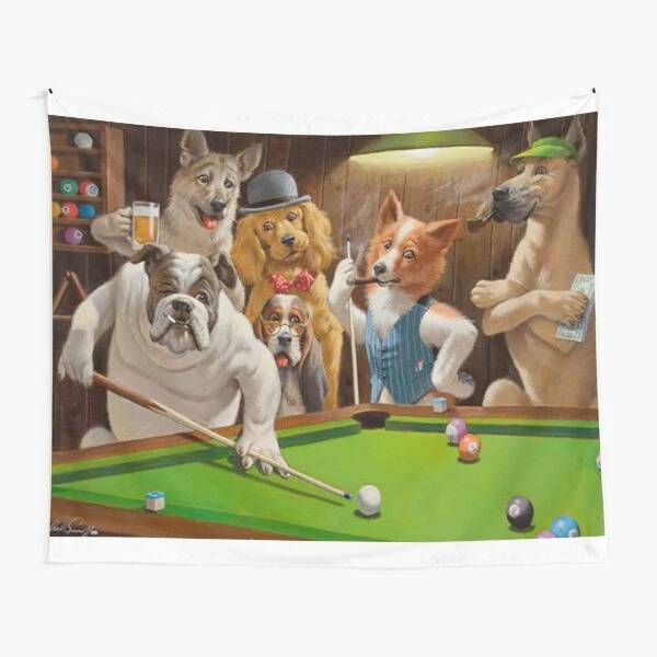 Dogs Playing Pool Tapestry