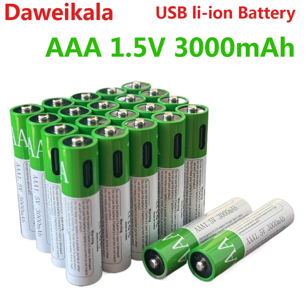 USB AAA Rechargeable Batteries 1.5V 3000mAh li-ion battery for remote ...