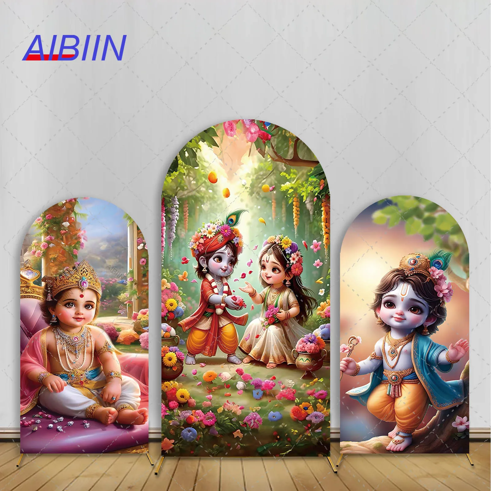 Cute Baby Shower Arch Backdrop Cover Hinduism Krishna and Radha Floral ...
