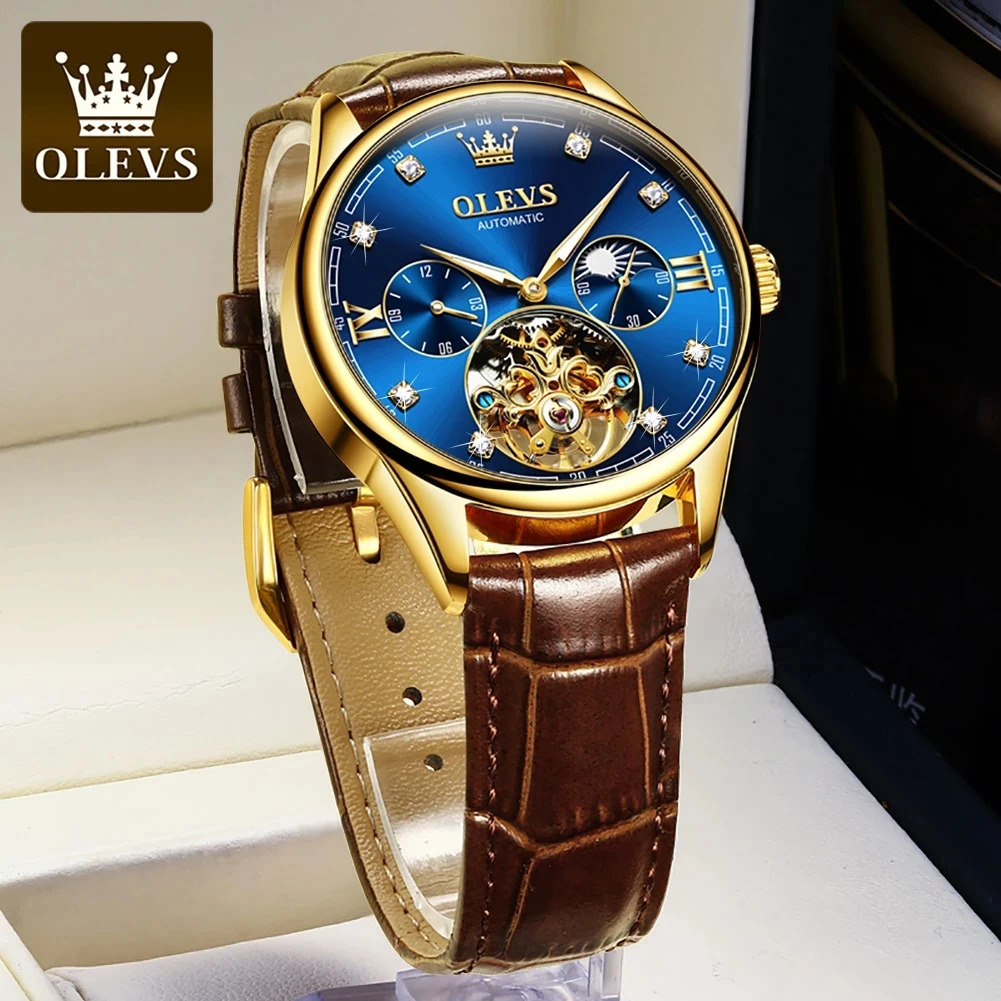 Olevs Men Watch Tourbillon Automatic Self Wind Watch Mechanical Classic ...