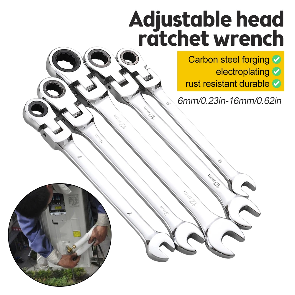 6mm-14mmFlexible-Pivoting-Head-Ratchet-Wrench-Spanner-Garage-Metric ...