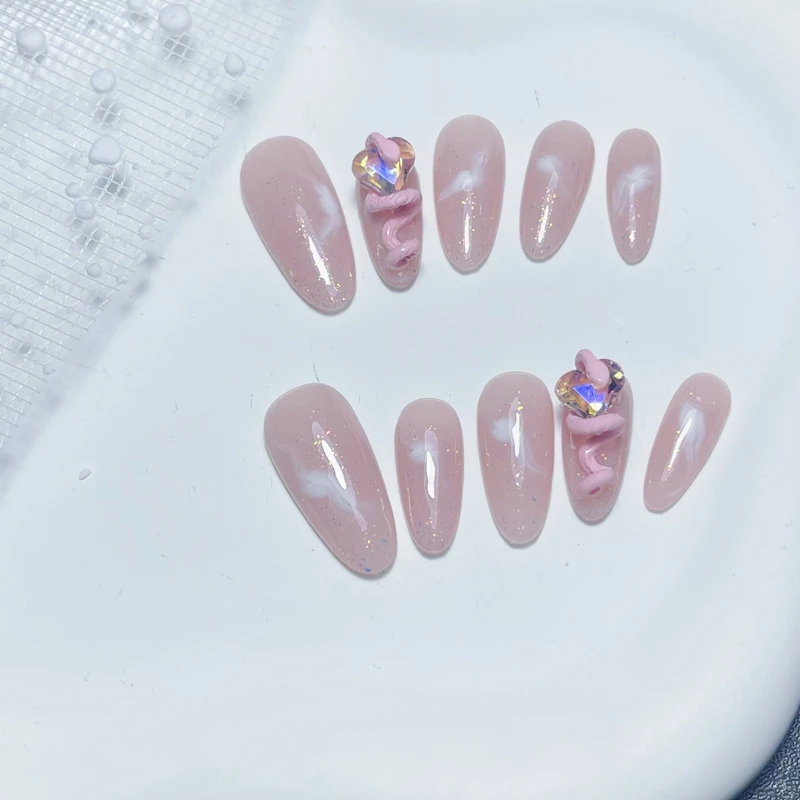 Snake-Handmade-Press-on-Nails-Almond-Fake-Nails-with-Diamond-Designed ...