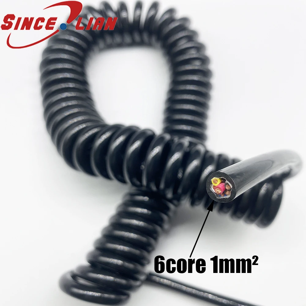 Expandable Wire Spring Spiral Wire 6 Core Pu Black Telescopic Power ...