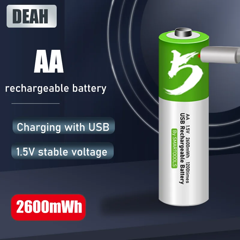 1.5V AA 2600mWh USB Rechargeable Li ion Battery For Remote Control ...