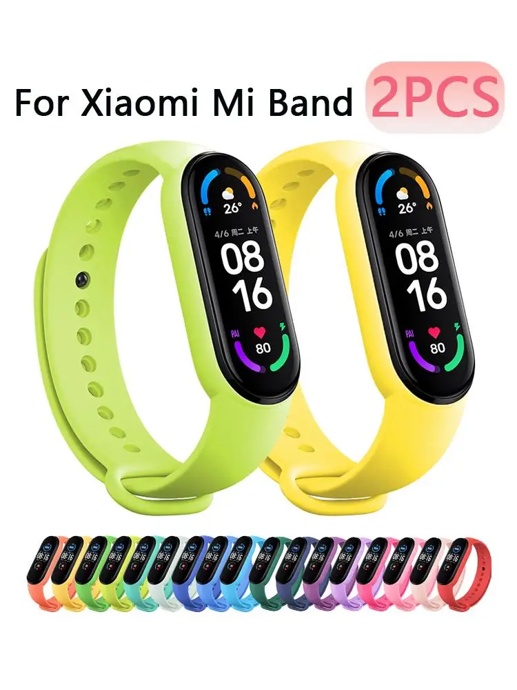 2PCS Watch Strap For Xiaomi Mi Band 7 6 5 4 3 Silicone Bracelets Wrist ...