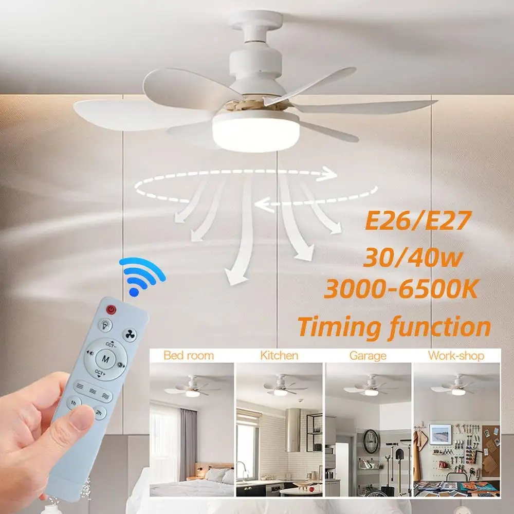 LED-Light-Ceiling-Fan-with-Remote-Control-and-3-Speed-E27-Lighting-Base ...