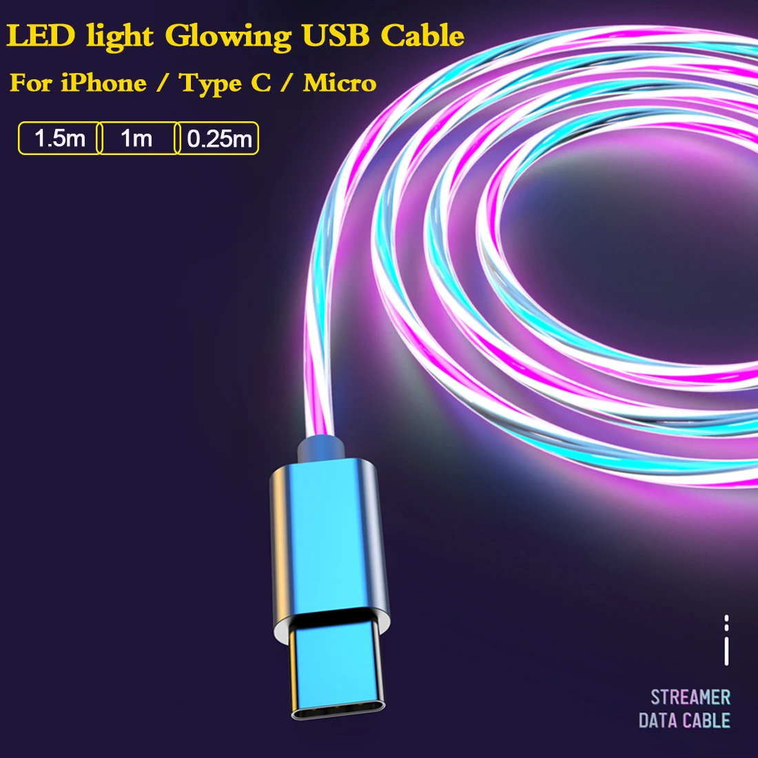 LED Light Glowing 5A Fast Charging Cables USB Type C Micro Charger For ...