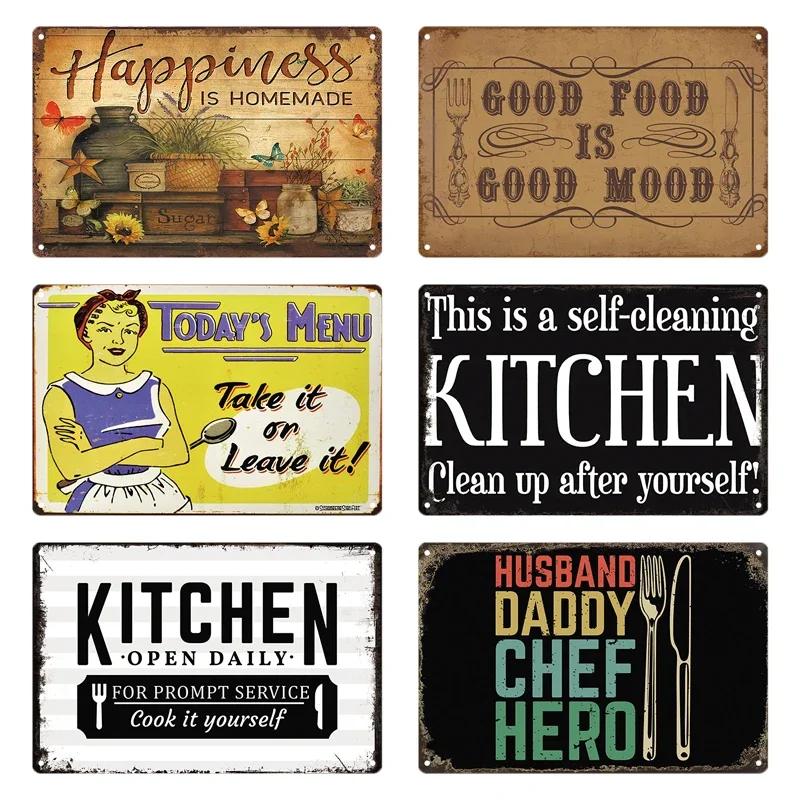 Retro Tin Sign Kitchen Rules Food Iron Painting Wall Art Metal Vintage ...