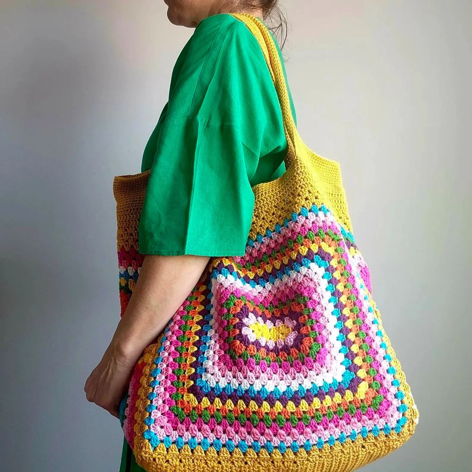 Colorful-Checked-Granny-Square-Big-Shoulder-Bag-Boho-Hippie-Handbags ...