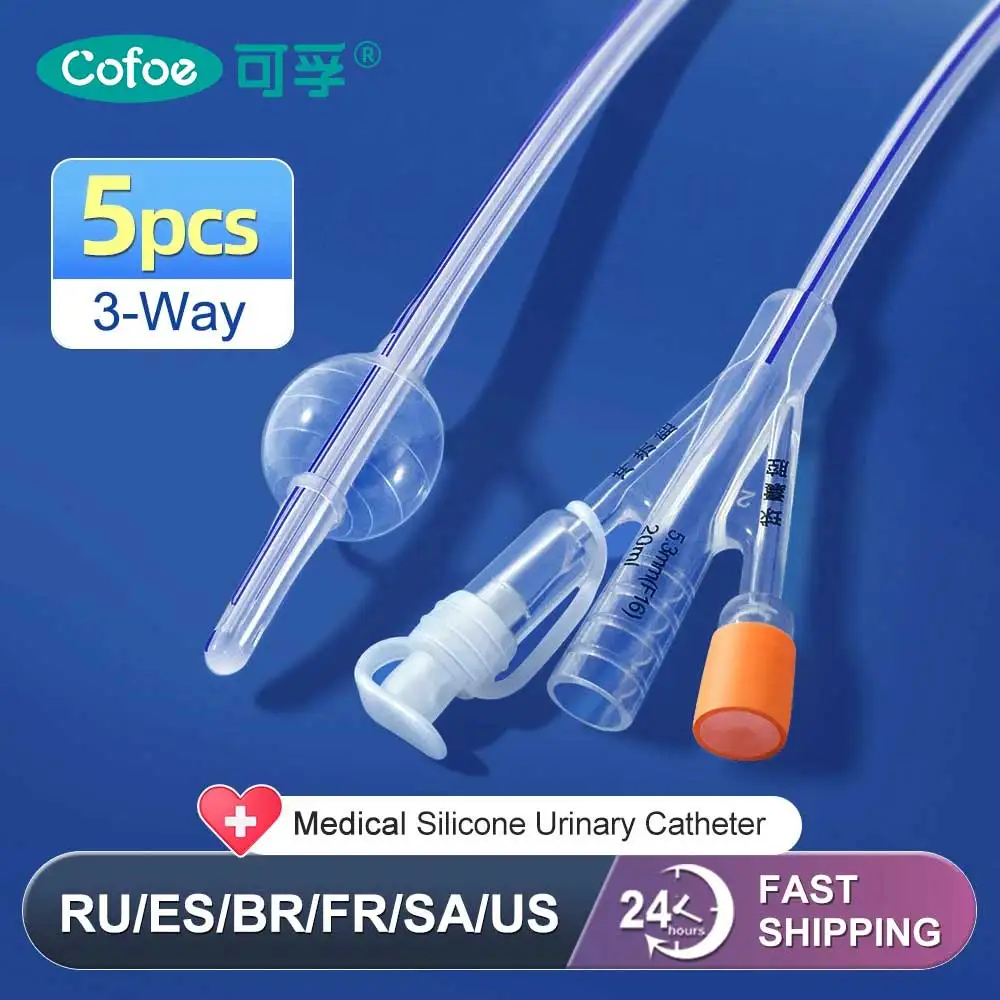 Cofoe-5Pcs-Medical-Disposable-Silicone-Urinary-Catheter-3-Way-Silicone ...