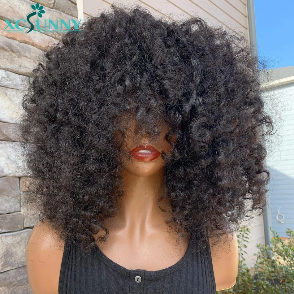 Onda profunda solta peruca com franja peruca de cabelo humano o couro ...